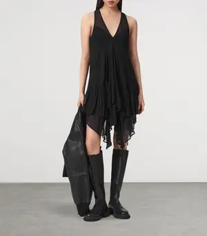 ALLSAINTS Asymmetric Tiered Midi Dress