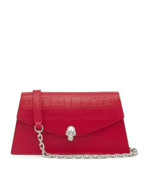 Alexander McQueen Mini Croc-embossed Skull Shoulder Bag - Red