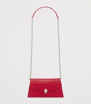 Alexander McQueen Mini Croc-embossed Skull Shoulder Bag - Red