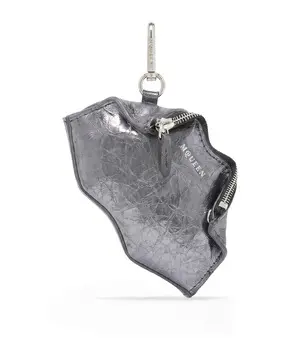 Alexander McQueen Cracked Metallic Leather Manta Bag Charm - Silver