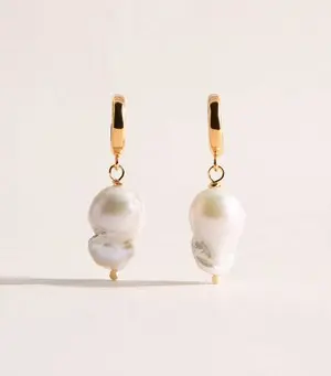 HERMINA ATHENS Plated Freshwater Pearl Hoop Earrings - Gold