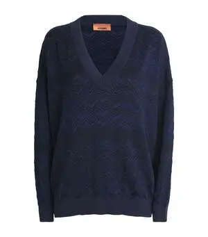 Missoni Chevron V-neck Sweater - Navy