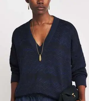 Missoni Chevron V-neck Sweater - Navy