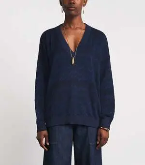 Missoni Chevron V-neck Sweater - Navy