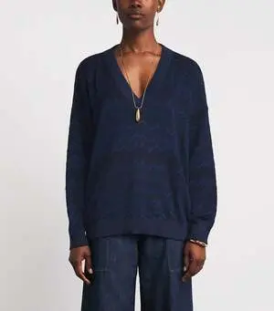 Missoni Chevron V-neck Sweater - Navy
