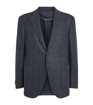 Corneliani Wool Mouliné Check Blazer - Navy