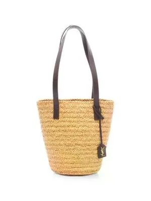 Saint Laurent 2010s Pannier Raffia Bucket Bag - Neutrals