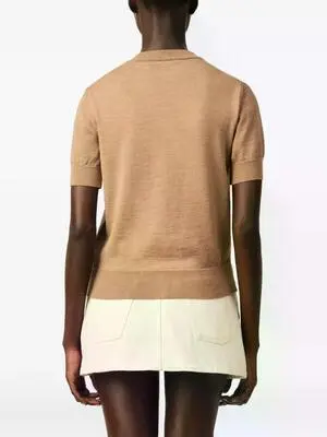 AMI Paris Wool Short-sleeve Cardigan With De Coeur Embroidery