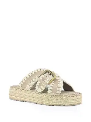 Mou Crochet-stitch Buckled Sandals - Neutrals