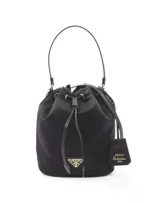 Prada 2020s Re-edition 1978 Two-way Leather-trims Bucket Bag - Black