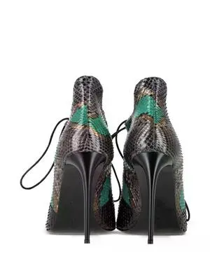 Roland Mouret Green Snake-print Lace-up Heeled Sandals