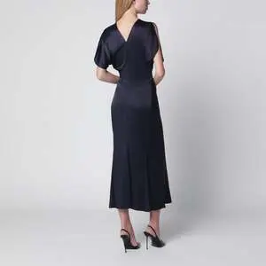 Victoria Beckham Bela Midi Dress In Midnight Satin Crêpe - Blue