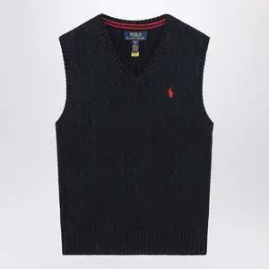 Polo Ralph Lauren Cable-knit V-neck Cotton Sweater Vest In Navy - Blue