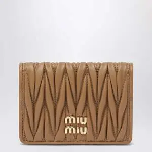 Miu Miu Caramel Card Holder In Matelassé Nappa Leather Brown