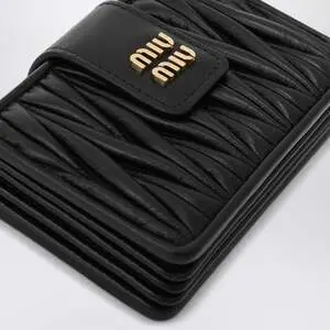 Miu Miu Card Holder In Matelassé Nappa Leather - Black