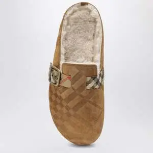 Burberry Shearling Lined Check Clogs - Beige