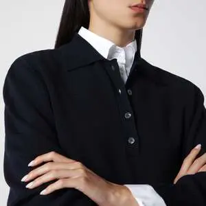 RÓHE Navy Merino Wool Polo Shirt - Blue