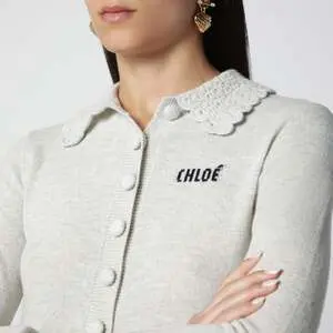 Chloé Slim-fit Logo Wool Cardigan - Grey
