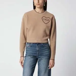 Chloé Light Wool And Cashmere Logo Sweater - Brown