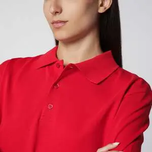 FLORE FLORE Diana Organic Cotton Ribbed Polo Shirt - Red