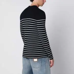 Dolce & Gabbana Blue/white Striped Wool Sweater With Buttons