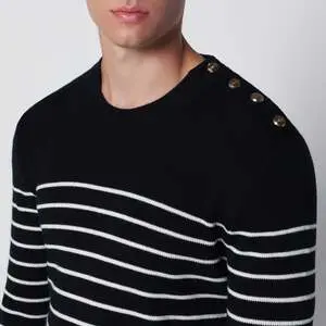 Dolce & Gabbana Blue/white Striped Wool Sweater With Buttons