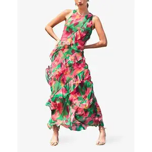 RO&ZO Layla Floral-print Ruffled Chiffon Maxi Dress