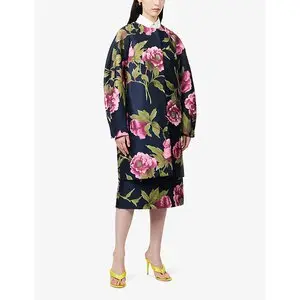 Carolina Herrera Floral-print Satin Cocoon Coat