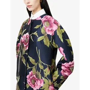 Carolina Herrera Floral-print Satin Cocoon Coat