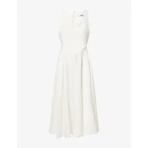 Oddmuse Scoop-neck Cinched Woven Midi Dress - Ecru