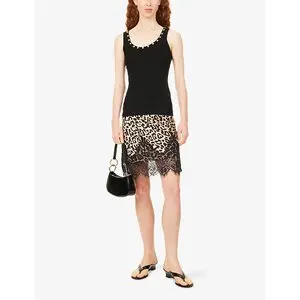 NEVER FULLY DRESSED Animal-pattern Lace Maeva Satin Mini Skirt