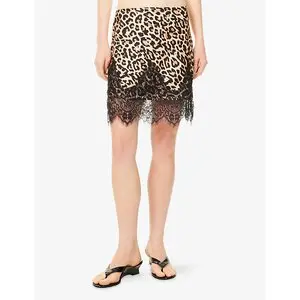NEVER FULLY DRESSED Animal-pattern Lace Maeva Satin Mini Skirt
