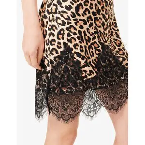 NEVER FULLY DRESSED Animal-pattern Lace Maeva Satin Mini Skirt
