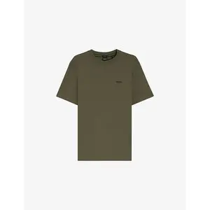 BOSS Brand-print Regular-fit Stretch-cotton T-shirt - Open Green