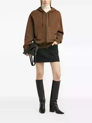 COURREGES Logo-embroidered Zip-up Hoodie - Brown