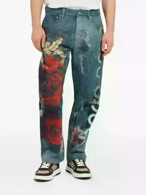 Roberto Cavalli Rose-print Cotton Jeans