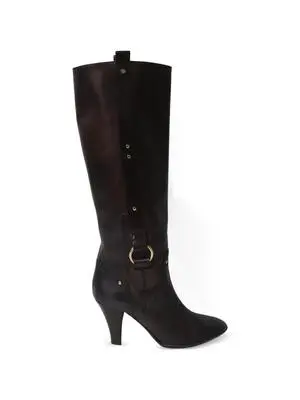 Celine Buckled Leather Boots - Brown
