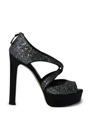 Miu Miu Glitter Criss-cross Platform Sandals - Silver