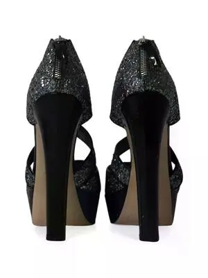 Miu Miu Glitter Criss-cross Platform High Block Heel Sandals