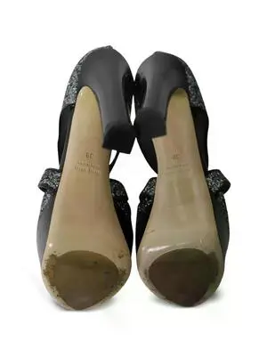 Miu Miu Glitter Criss-cross Platform High Block Heel Sandals