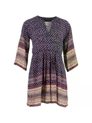 Sea Printed V-neck Mini Dress - Blue