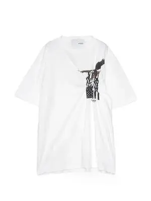 YOSHIOKUBO Eagle-print Gathered T-shirt - White