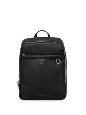 Guess Monaco Logo-plaque Pebbled-calf Leather Backpack - Black