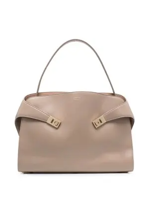 FERRAGAMO Hug Medium Leather Shoulder Bag - Grey
