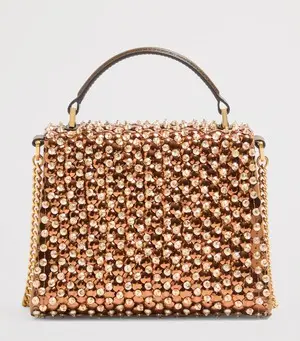 Valentino Garavani Mini Crystal Embellished Vsling Top-handle Bag - Brown