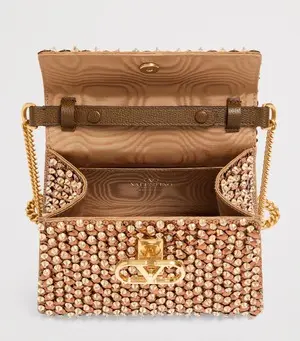 Valentino Garavani Mini Crystal Embellished Vsling Top-handle Bag - Brown