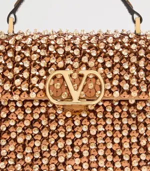 Valentino Garavani Mini Crystal Embellished Vsling Top-handle Bag - Brown