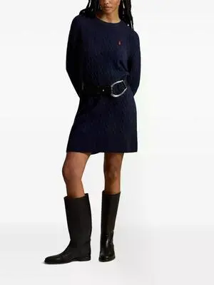 Polo Ralph Lauren Cable-knit Embroidered-logo Mini Dress - Blue