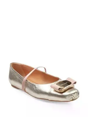 FERRAGAMO Vara Metallic-leather Ballet Flats - Gold
