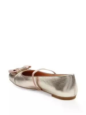 FERRAGAMO Vara Metallic-leather Ballet Flats - Gold
